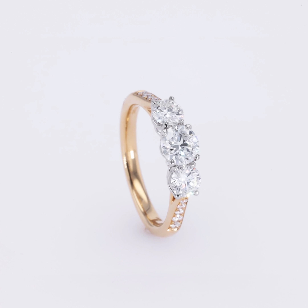 Duchess 0.99ct Diamond Three Stone Ring in 18ct Yellow Gold and Platinum - Brilliant cut, Claw set