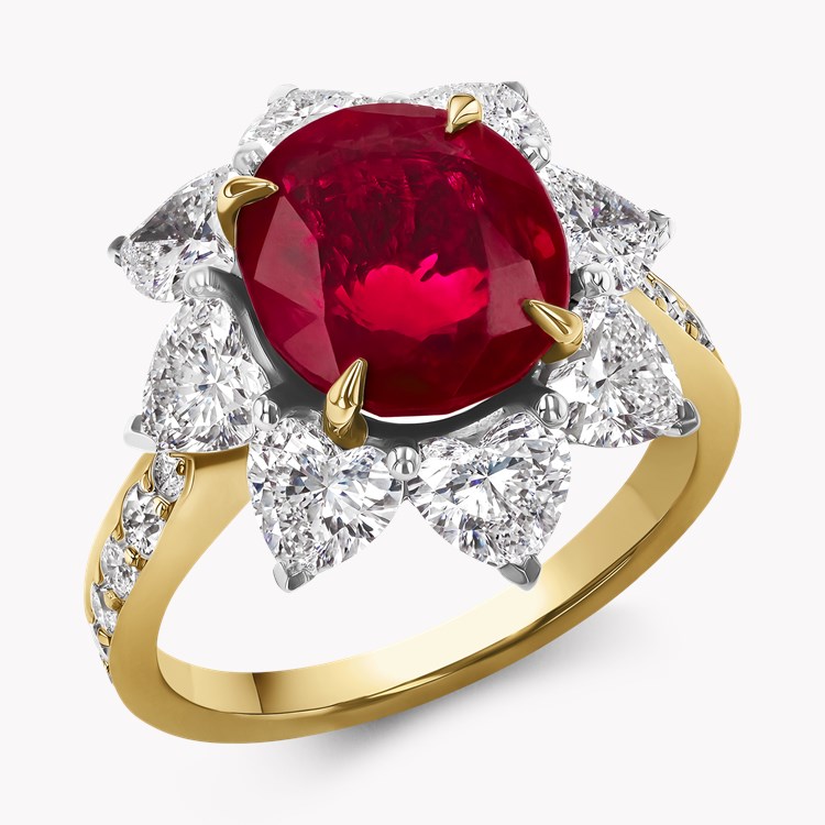 Burmese Ruby and Heart Shaped Diamond Ring 4.12ct in Platinum & 18ct Yellow Gold - Oval, Heart ...