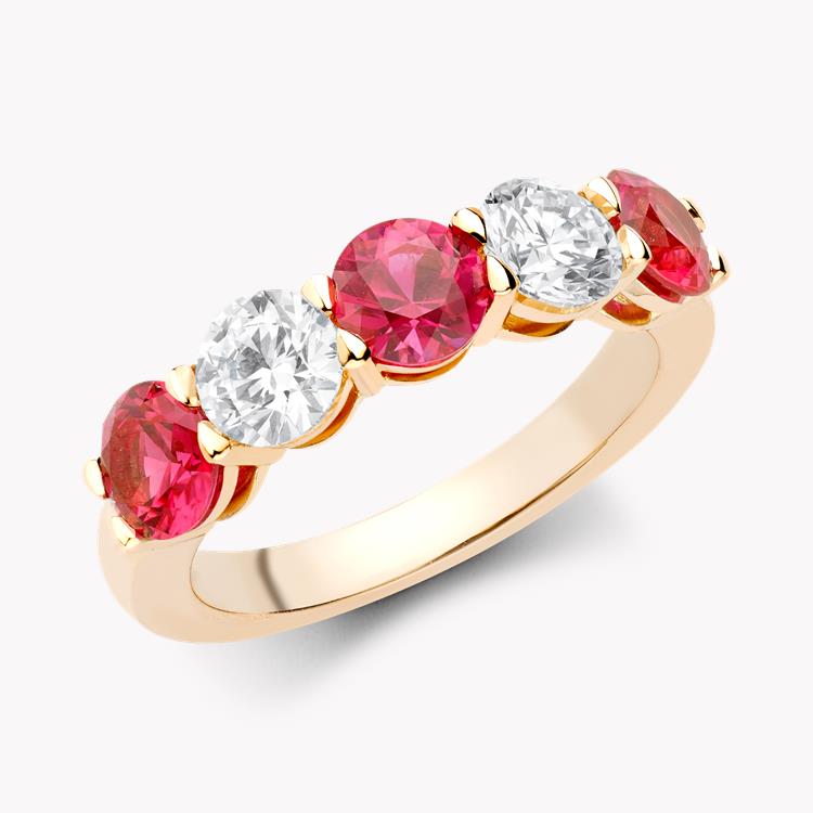 Five Stone Ruby and Diamond Ring 2.50ct in 18ct Rose Gold - Round ...