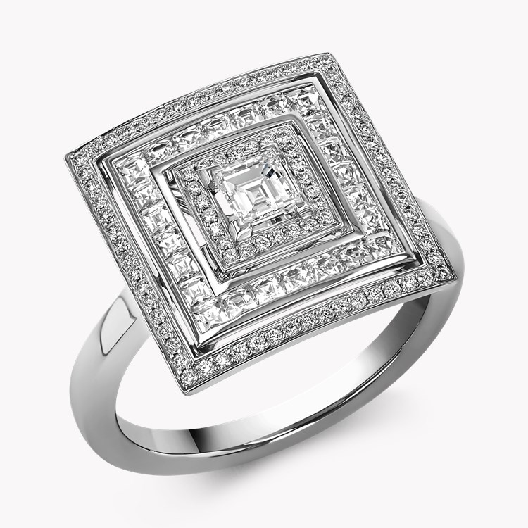 Carre cut Diamond Ripple Ring 0.26ct in Platinum - Carre Cut, Four Claw Set