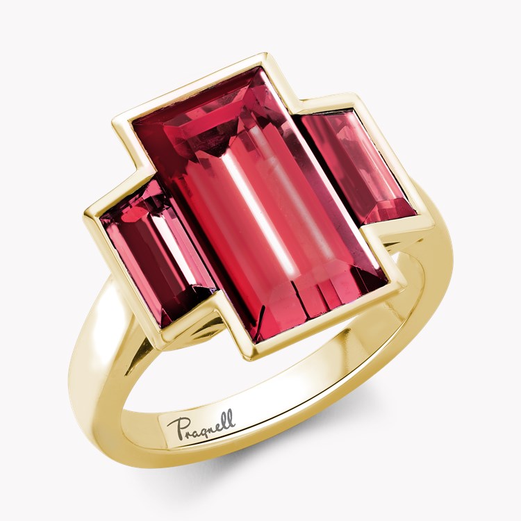 Kingdom Red Tourmaline Ring 6.82ct in 18ct Yellow Gold - Baguette Cut ...