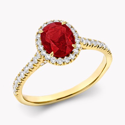 Oval 1.11ct Ruby and Diamond Cluster Ring in 18ct Yellow Gold - Oval ...