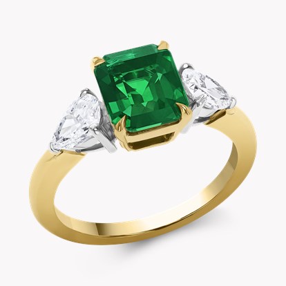 Octagon Cut 2.17ct Brazilian Emerald and Diamond Three Stone Ring in ...