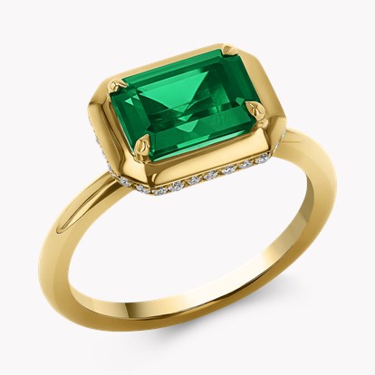 Skimming Stone 1.98ct Emerald and Diamond Solitaire Ring in 18ct Yellow ...