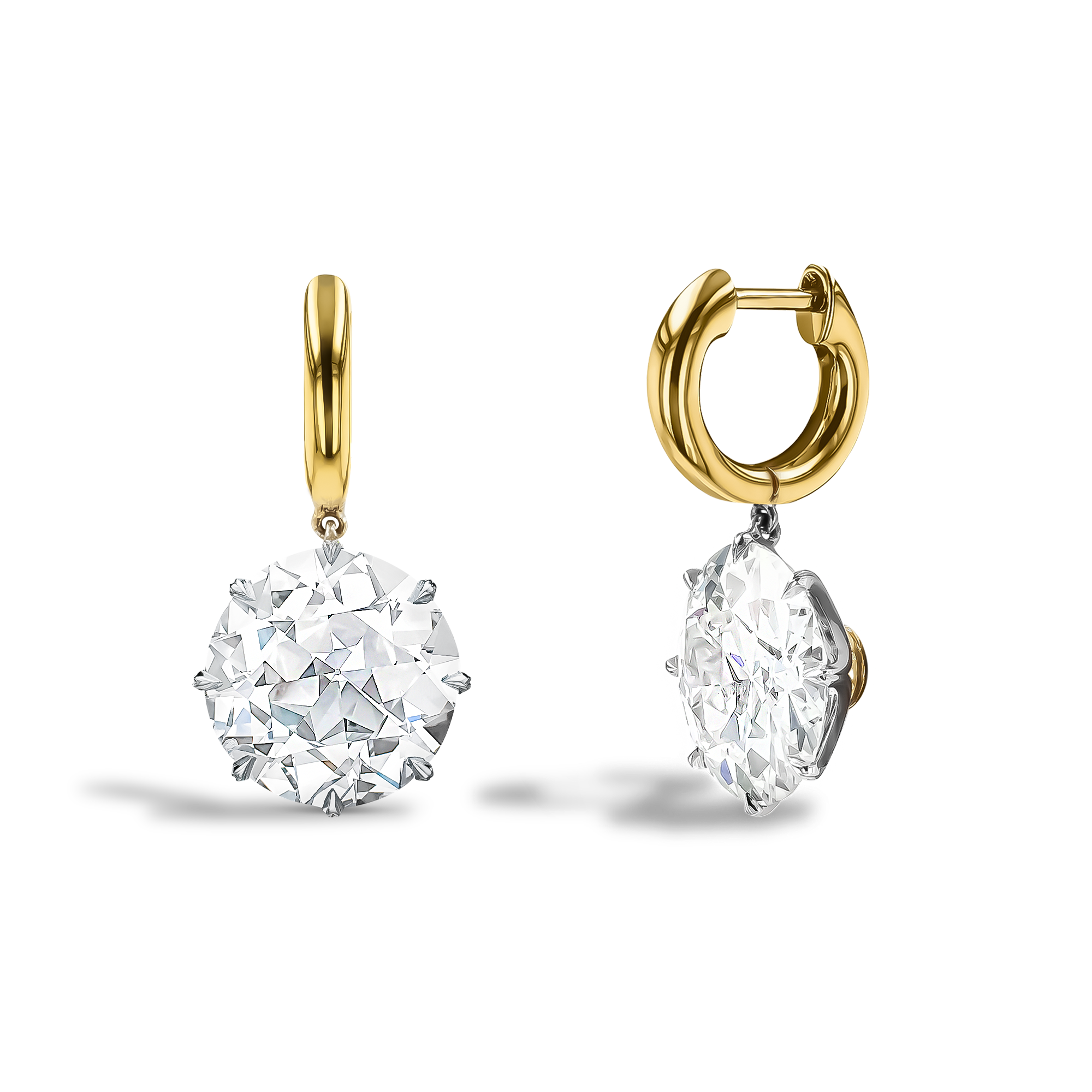 Masterpiece 10.95ct Diamond Drop Earrings in Platinum & Yellow Gold - Old, Claw Set