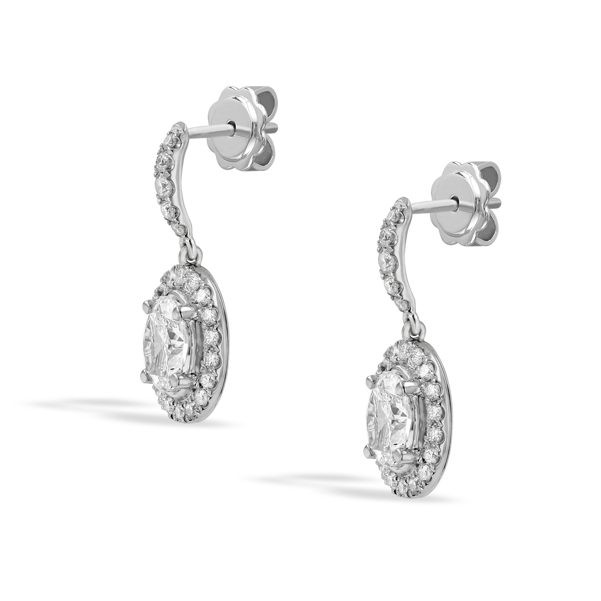 Celestial 1.00ct Oval Cut Diamond Drop Earrings in Platinum - Oval Cut, Claw Set | Pragnell
